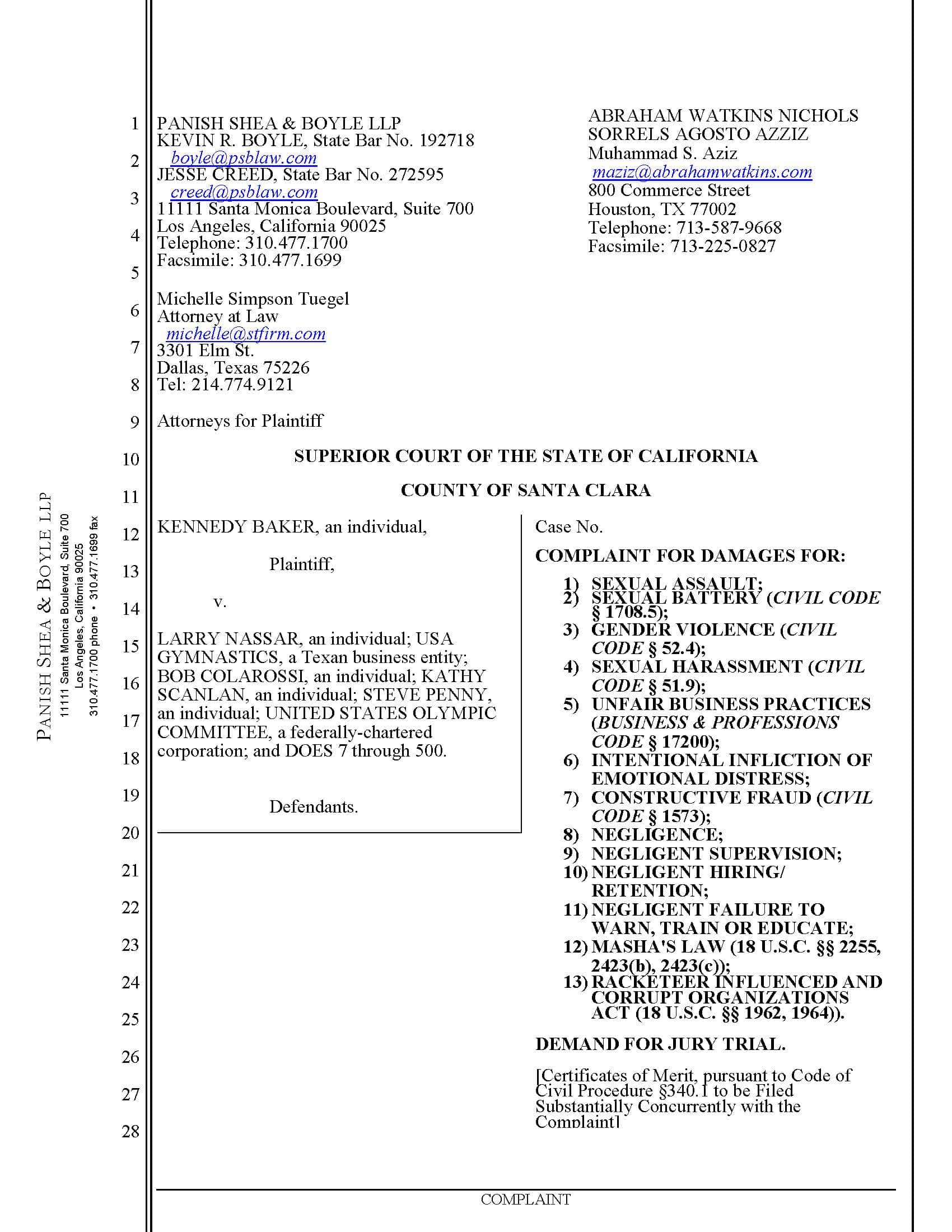 USA Gymnast Kennedy Baker Sues USAG & USOC For Failing To Prevent ...